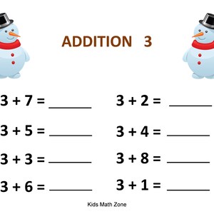 SNOWMAN ADDITION B (12 Worksheets) Pdf/ Preschool/ Kindergarten/ Year 1 ...
