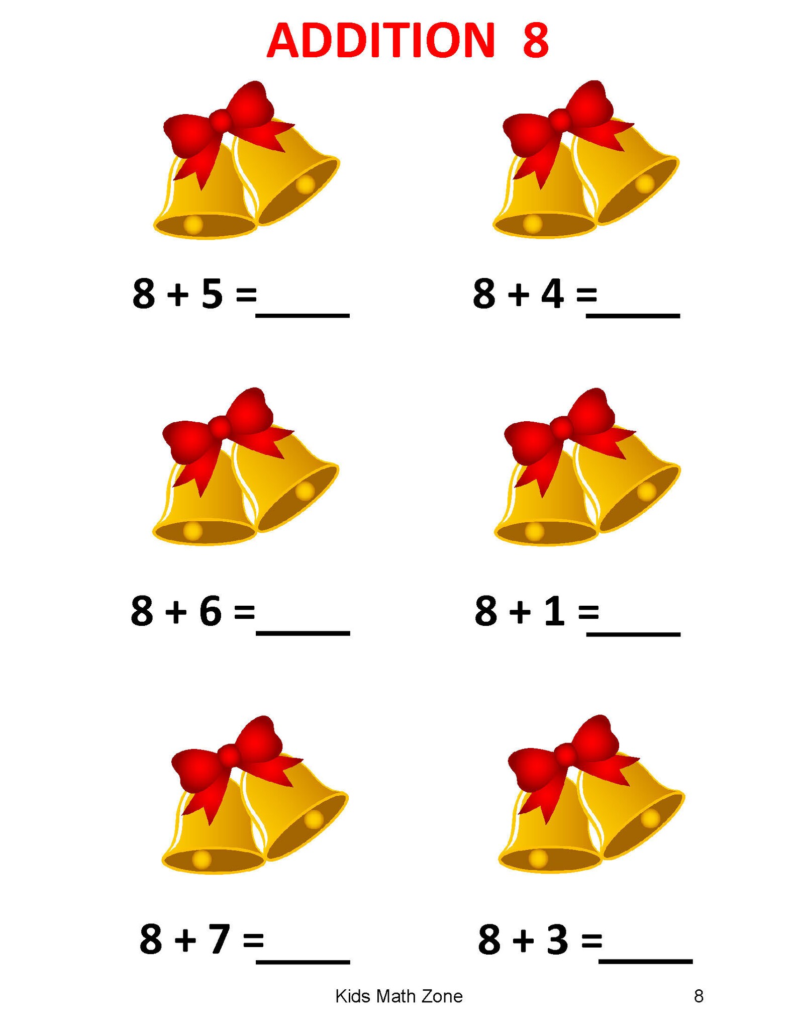 JINGLE BELLS ADDITION A(10 Worksheets) Pdf/ Preschool/ Kindergarten ...