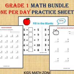 GRADE 1 MATH Workbook, One per Day (120 Math Worksheets), Basic Math ...
