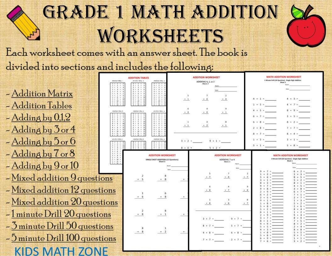 1st Grade Addition Worksheets (56 Worksheets With Answers) Pdf/ Kinder ...