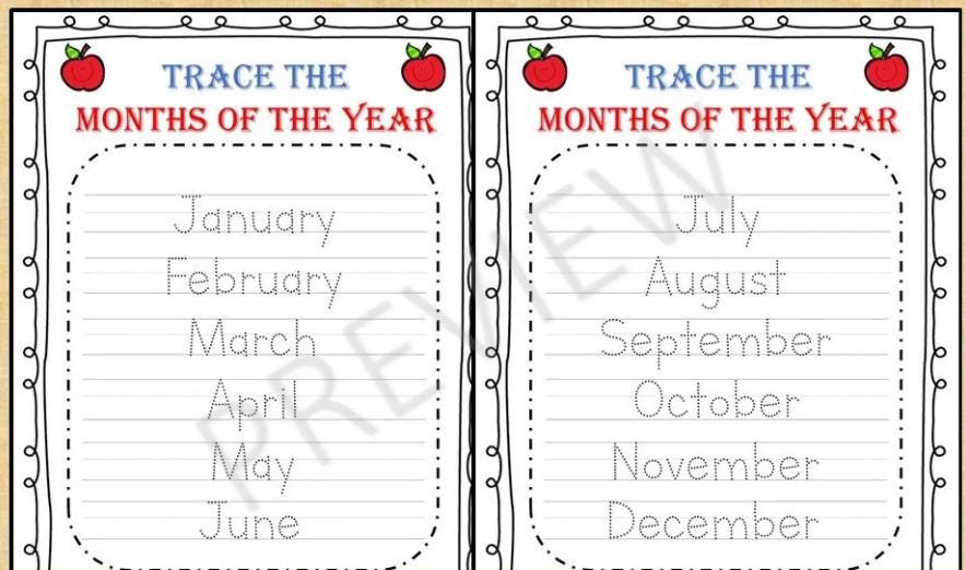Trace the Months of the Year/ Tracing Worksheets / Trace Writing ...