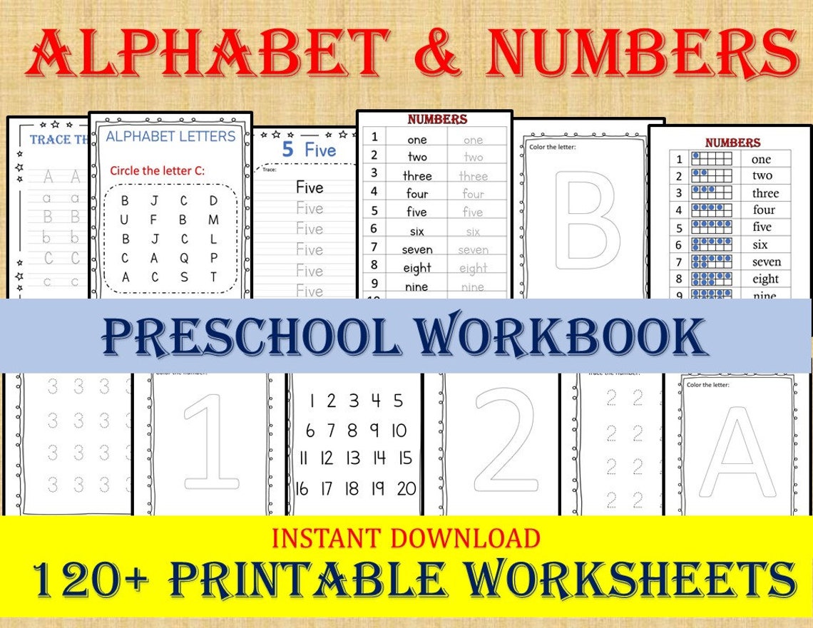 ALPHABET & NUMBERS 120 Worksheets / Preschool Worksheets | Etsy