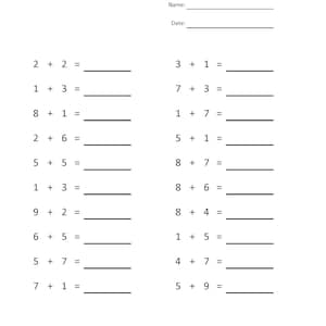Easy Addition Practice for Kids/ Addition 1 Minute Drill H (10 ...