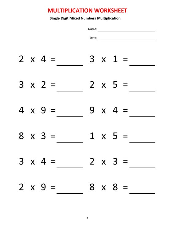 Practice Multiplication Worksheets