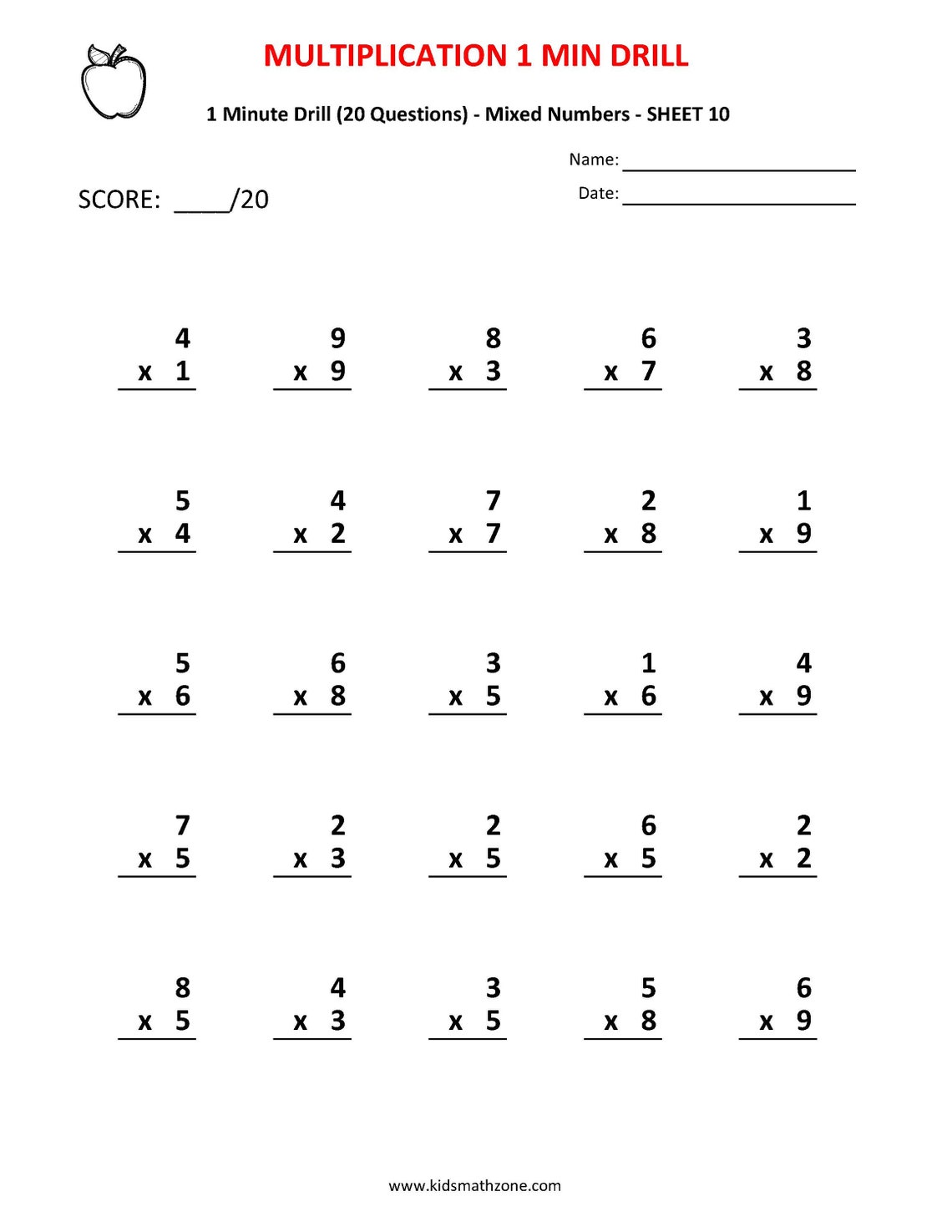 Multiplication Drills: 100 Days Timed Tests, Grades 3-5, Printable 3rd ...