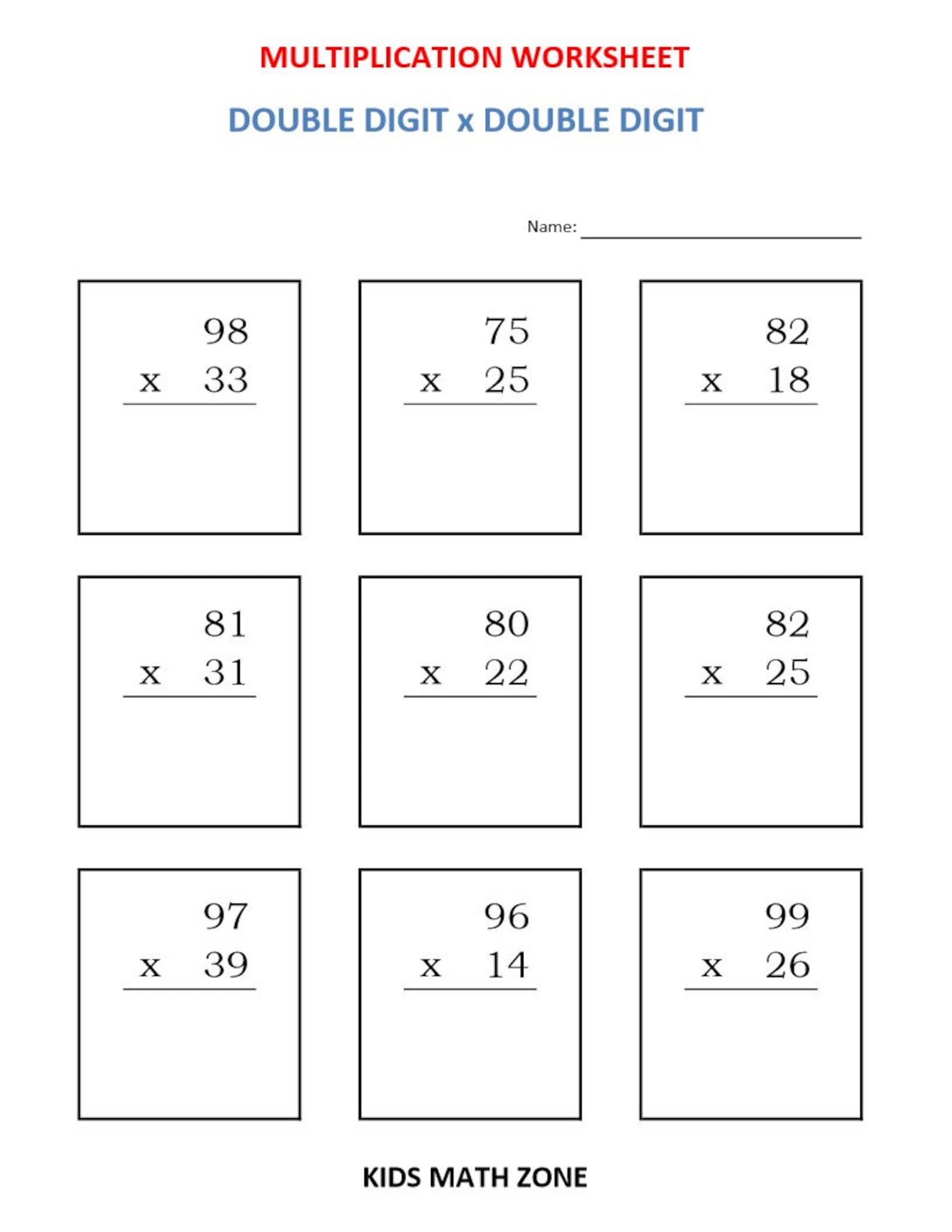 Multiplication Double Digit X Double Digit (10 Worksheets)/pdf/ Year 3 ...