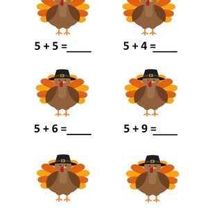 Turkey Addition Worksheets: Thanksgiving Math Activities (PDF) - Etsy