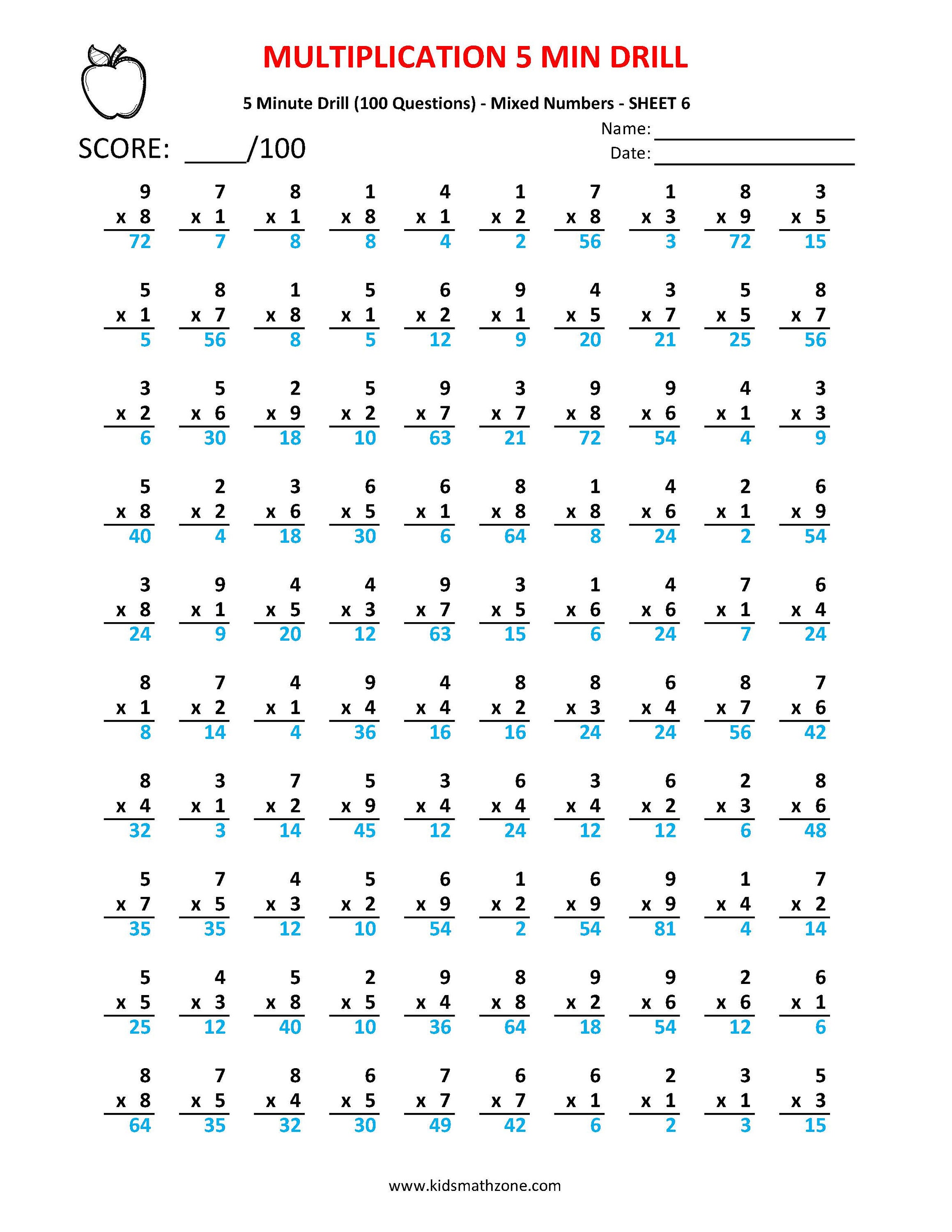 Multiplication Math Drills: 100 Days Timed Tests, Grades 3-5 (digital ...