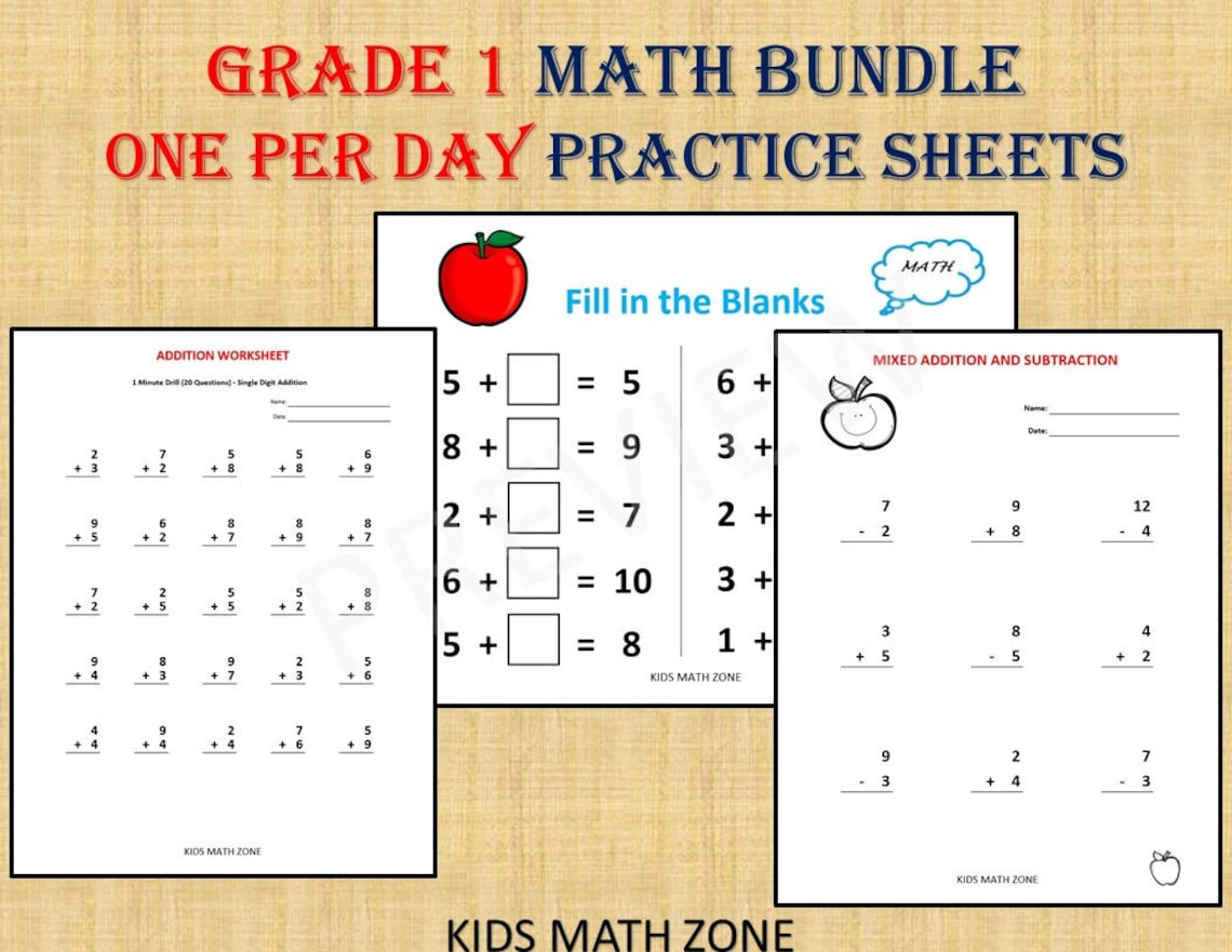 GRADE 1 MATH Workbook One per Day 120 Math Worksheets 1st - Etsy Canada