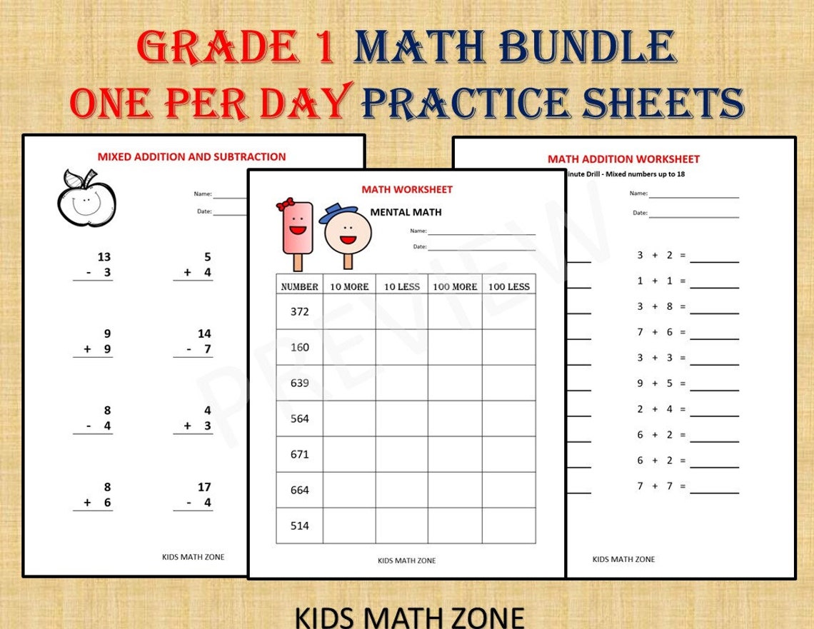GRADE 1 MATH Workbook One per Day 120 Math Worksheets 1st - Etsy UK