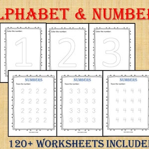 ALPHABET & NUMBERS (120 Worksheets) / Preschool Worksheets, Kids ...