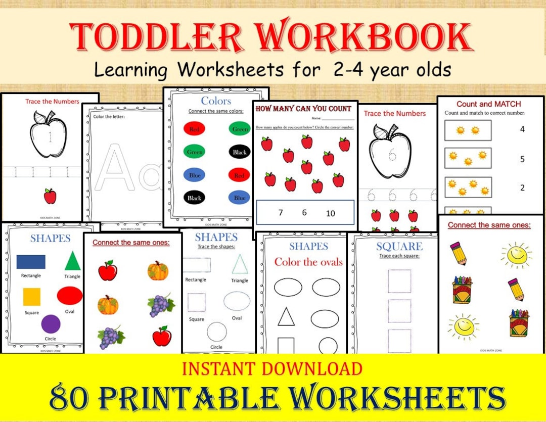 TODDLER WORKBOOK 80 Printable Worksheets, Kids Activities, Preschool ...