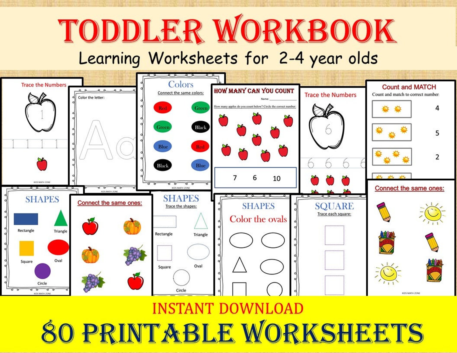 TODDLER WORKBOOK 80 Printable Worksheets, Kids Activities, Preschool ...