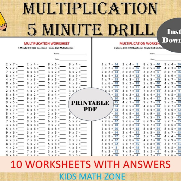 Multiplication Drill Worksheets - Etsy