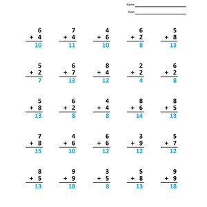 Addition 1 Minute Drill: 10 Math Worksheets (PDF) - Etsy