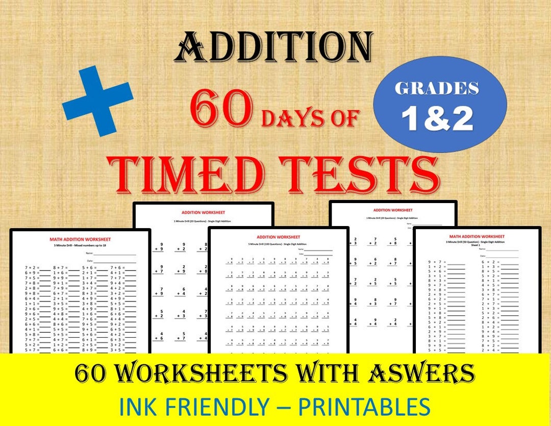 Addition Math Drills: 60 Days of Timed Tests, Grades 1-2 (printable) - Etsy