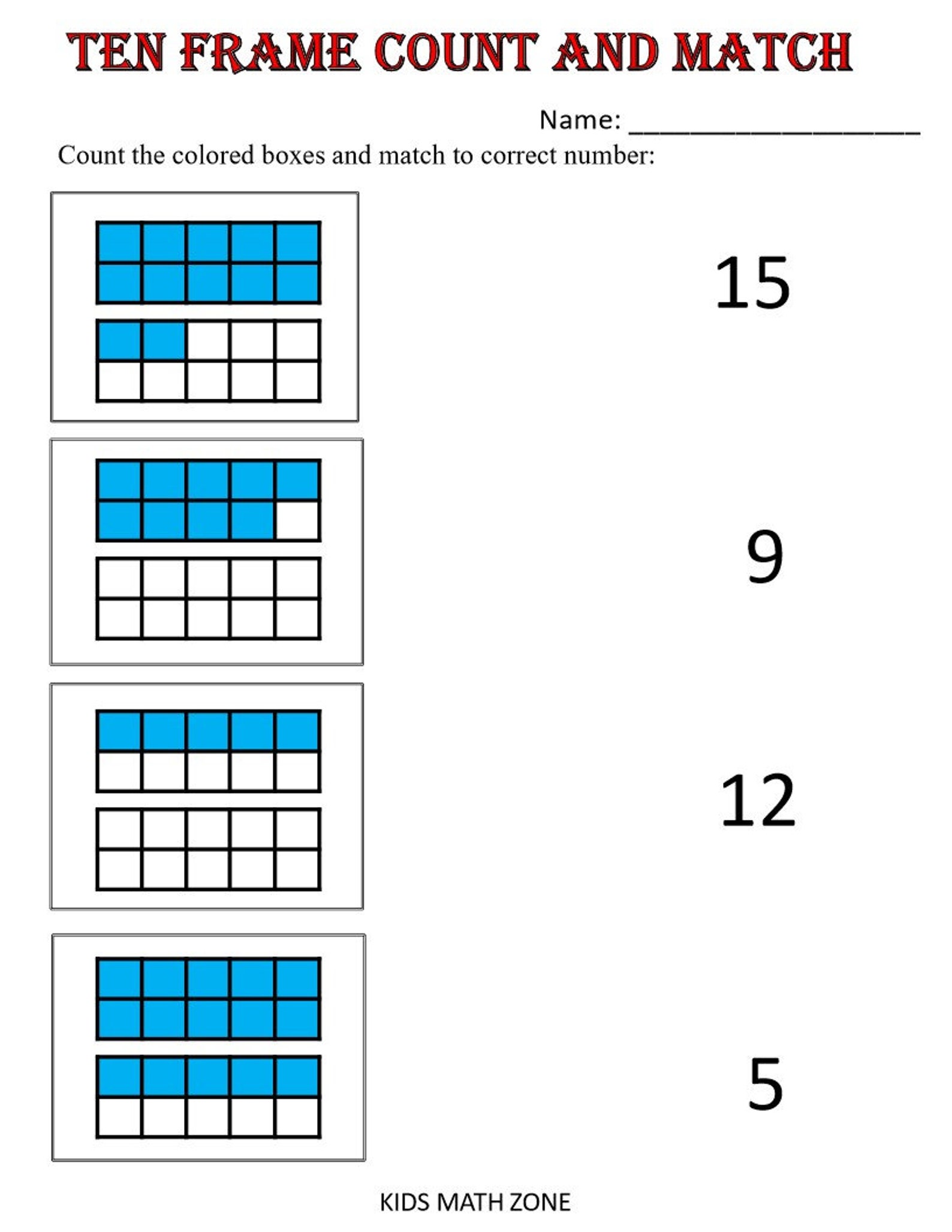 Ten Frame Counting and Match Numbers (printable Worksheets ...