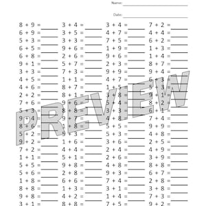 Addition 5 Minute Drill H 10 Math Worksheets With Answers/pdf/ Year 1,2 ...