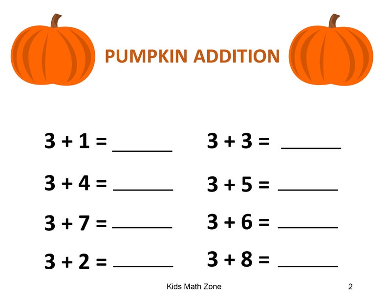 Pumpkin Addition Worksheets: Math Printable for Grade 1-2 (PDF) - Etsy
