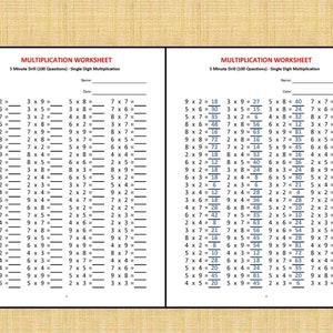 Multiplication 5 Minute Drill Worksheets: Grade 2-4 (PDF Download) - Etsy