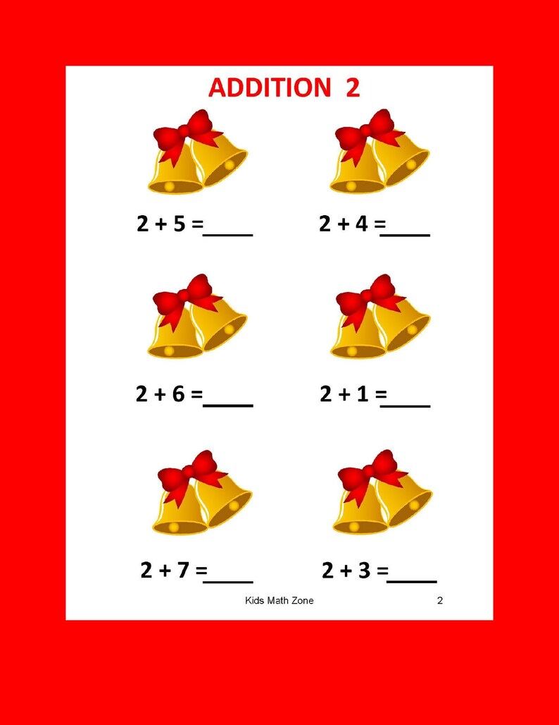 JINGLE BELLS ADDITION A(10 Worksheets) Pdf/ Preschool/ Kindergarten ...