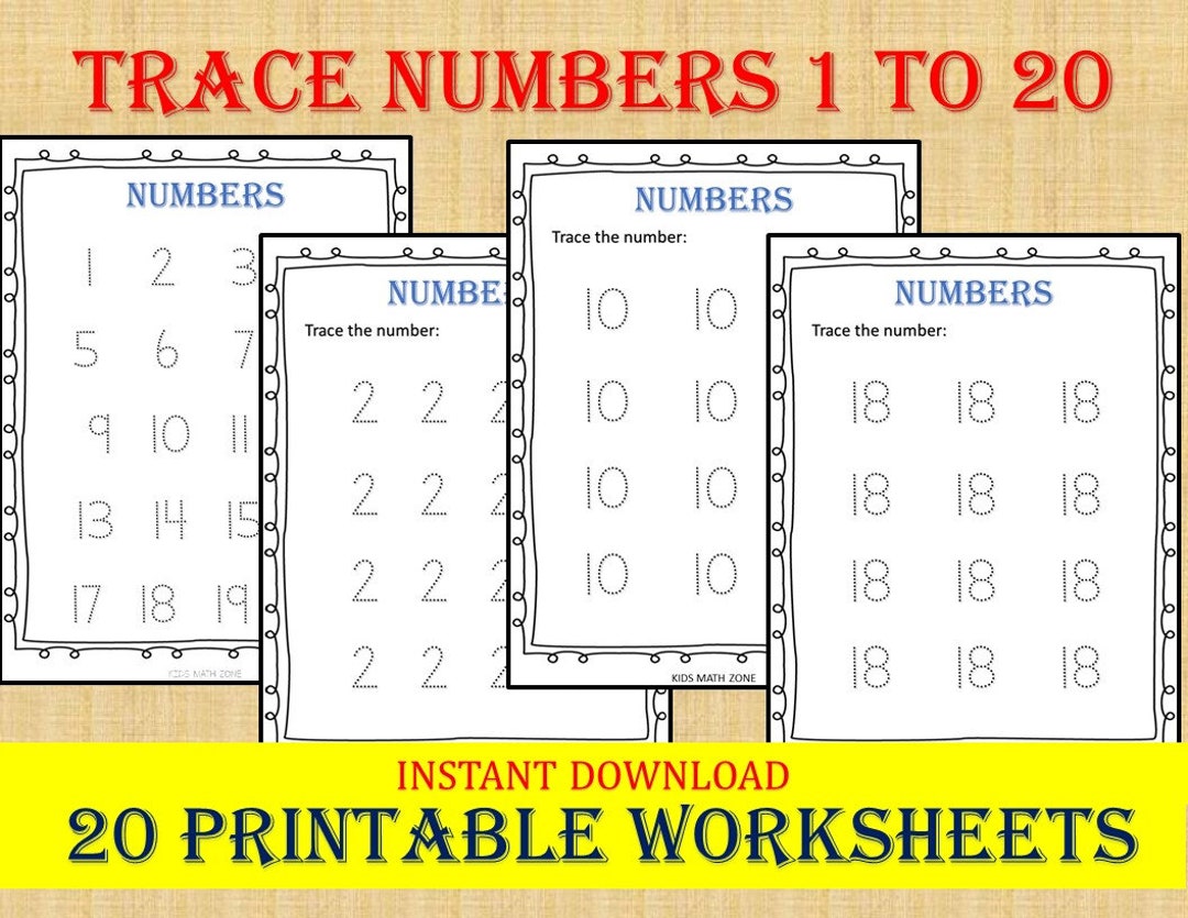 Trace Numbers 1-20: Preschool Kindergarten Worksheets (digital Download ...