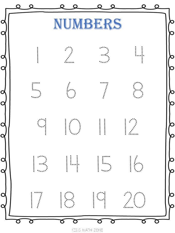 Trace Numbers 1-20: Preschool Kindergarten Worksheets (digital Download ...