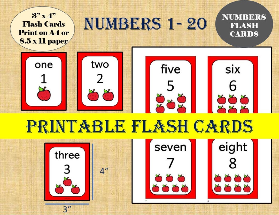 NUMBERS FLASH CARDS (numbers 1 to 20)/ Kindergarten/ Educational Game ...