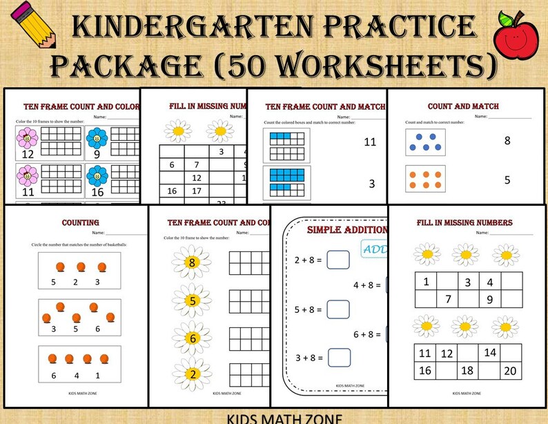 Kindergarten Practice Worksheets 50 Printable Worksheets, Kindergarten ...
