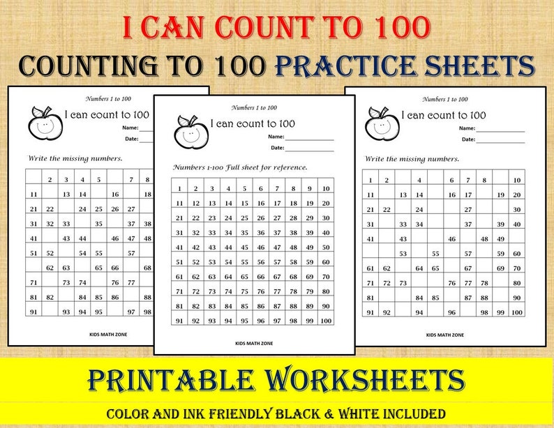 Missing Numbers 1-100 Worksheets: Printable Math Activity (PDF) - Etsy