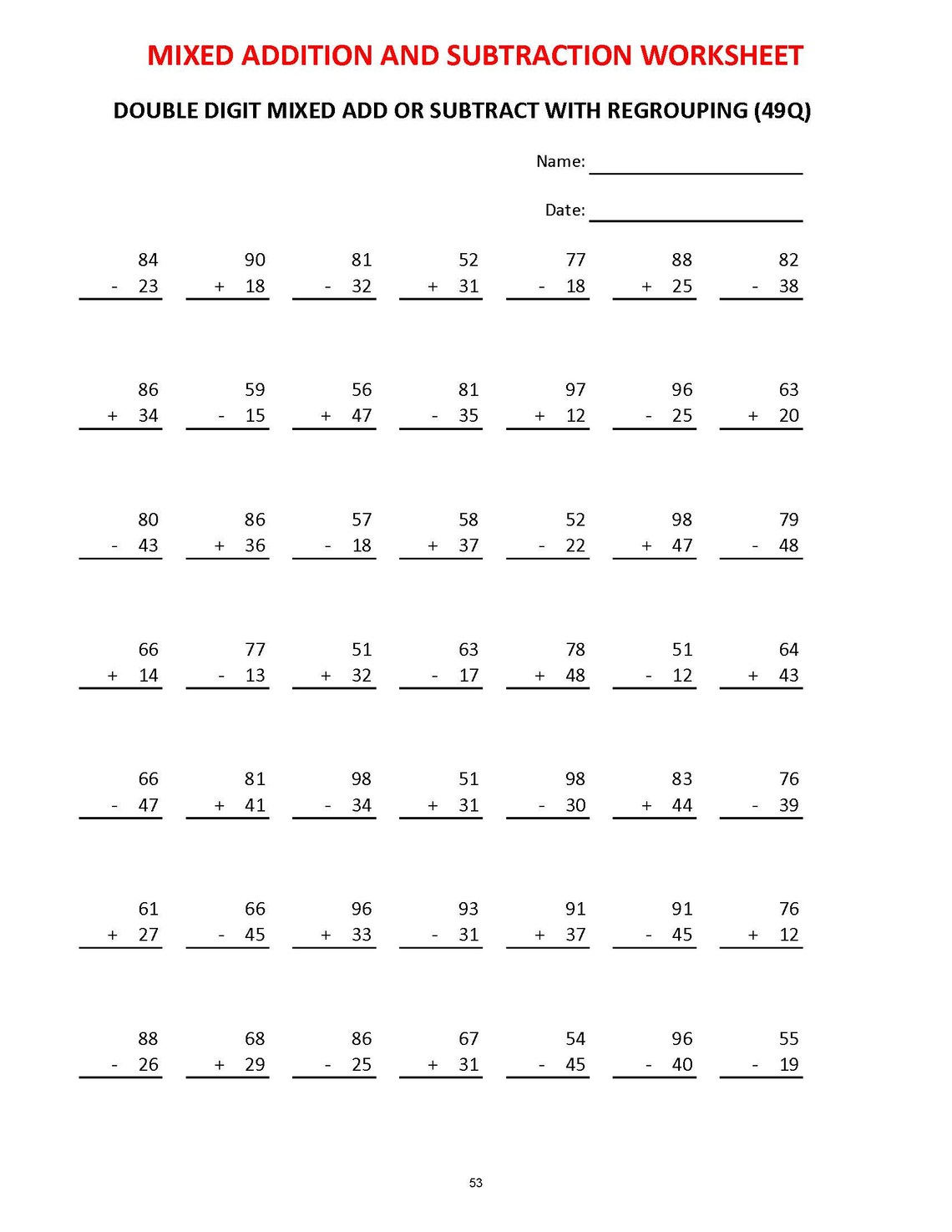 Math Worksheets Addition & Subtraction 30 Worksheets With Answers - Etsy