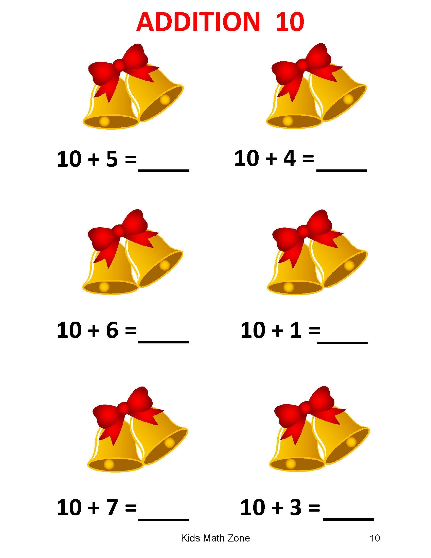 JINGLE BELLS ADDITION A10 Worksheets Pdf/ Preschool/ Kindergarten/year ...