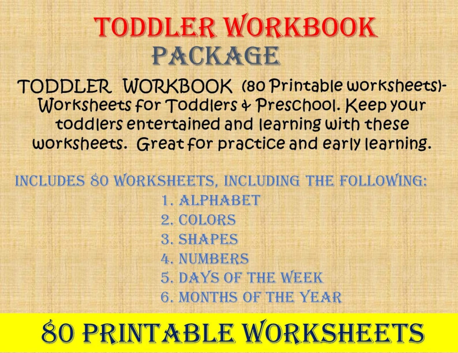 Toddler Workbook: 80 Printable Worksheets PDF, Kids Activities ...