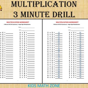Multiplication 3 Minute Drill H With Answers (10 Sheets)/pdf/ Year 2,3 ...