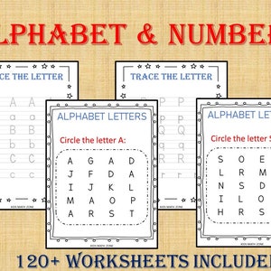 ALPHABET & NUMBERS (120 Worksheets) / Preschool Worksheets, Kids ...