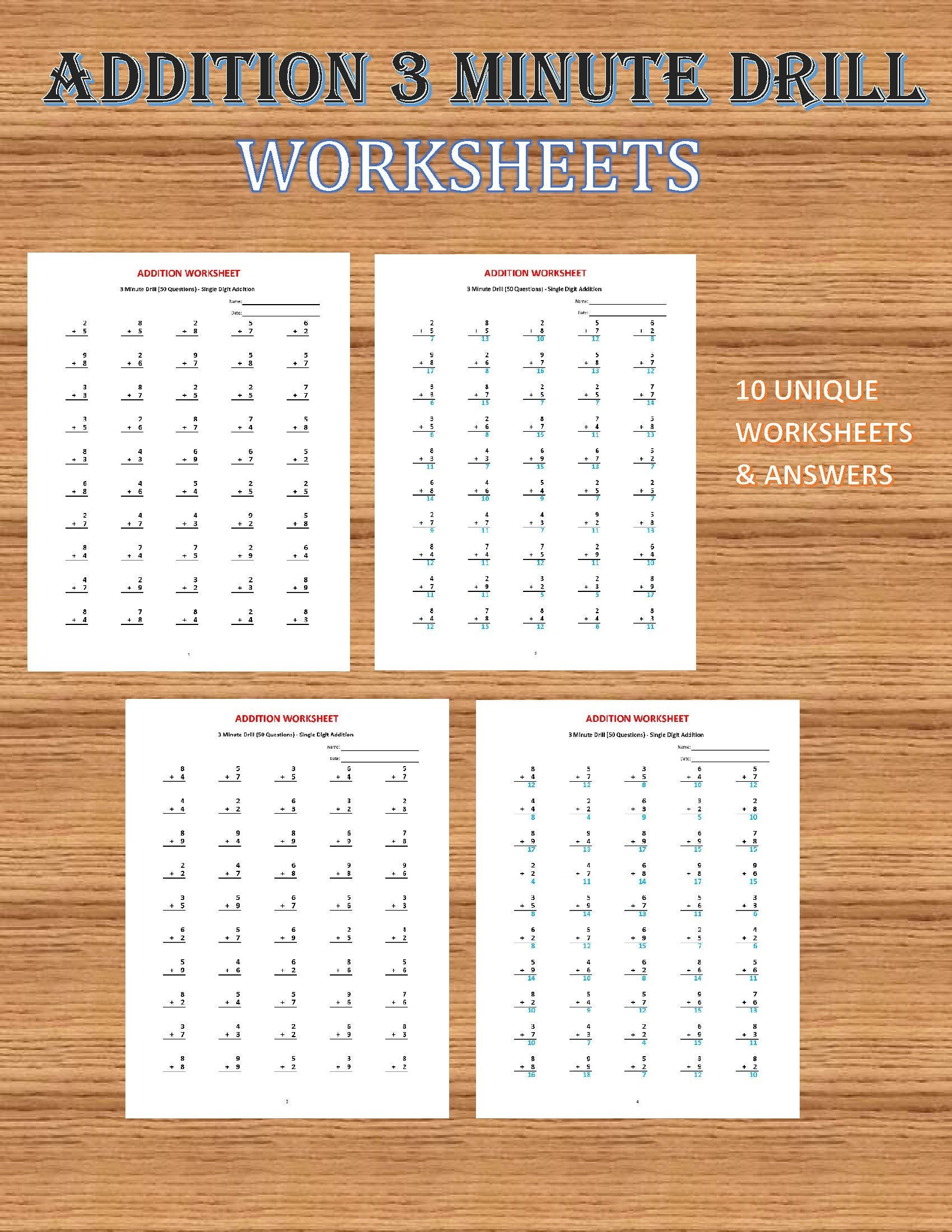 Addition Practice Sheets: 3-minute Drill, Grades 1-3 (PDF) - Etsy