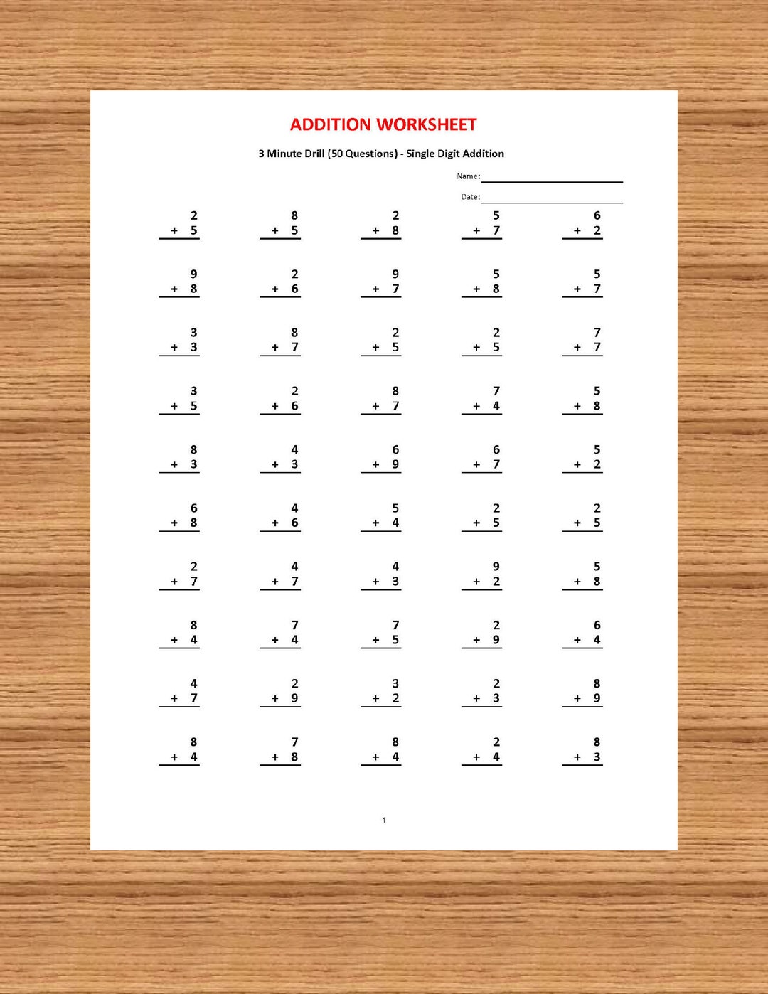 ADDITION 3 MINUTE DRILL (10 Worksheets) Pdf/ Year 1, 2, 3/ Grade 1,2,3 ...