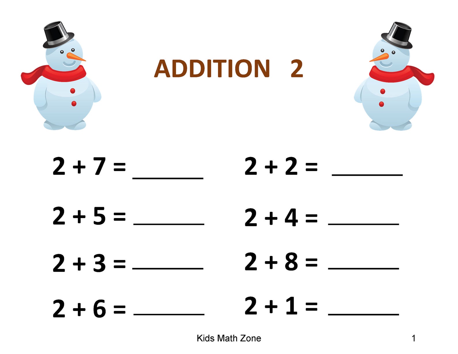 SNOWMAN ADDITION B (12 Worksheets) Pdf/ Preschool/ Kindergarten/ Year 1 ...