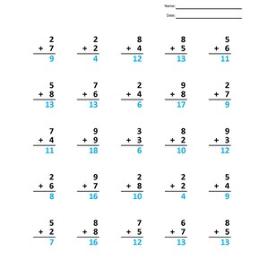Addition 1 Minute Drill: 10 Math Worksheets (PDF) - Etsy
