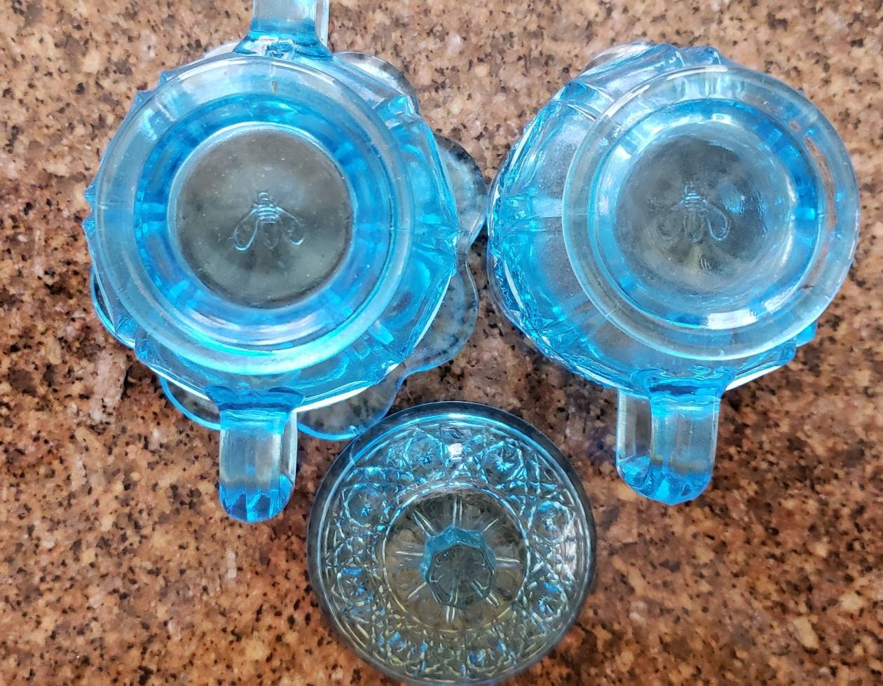 Higbee Glass Small Cream & Sugar Aqua/ocean Blue - Etsy