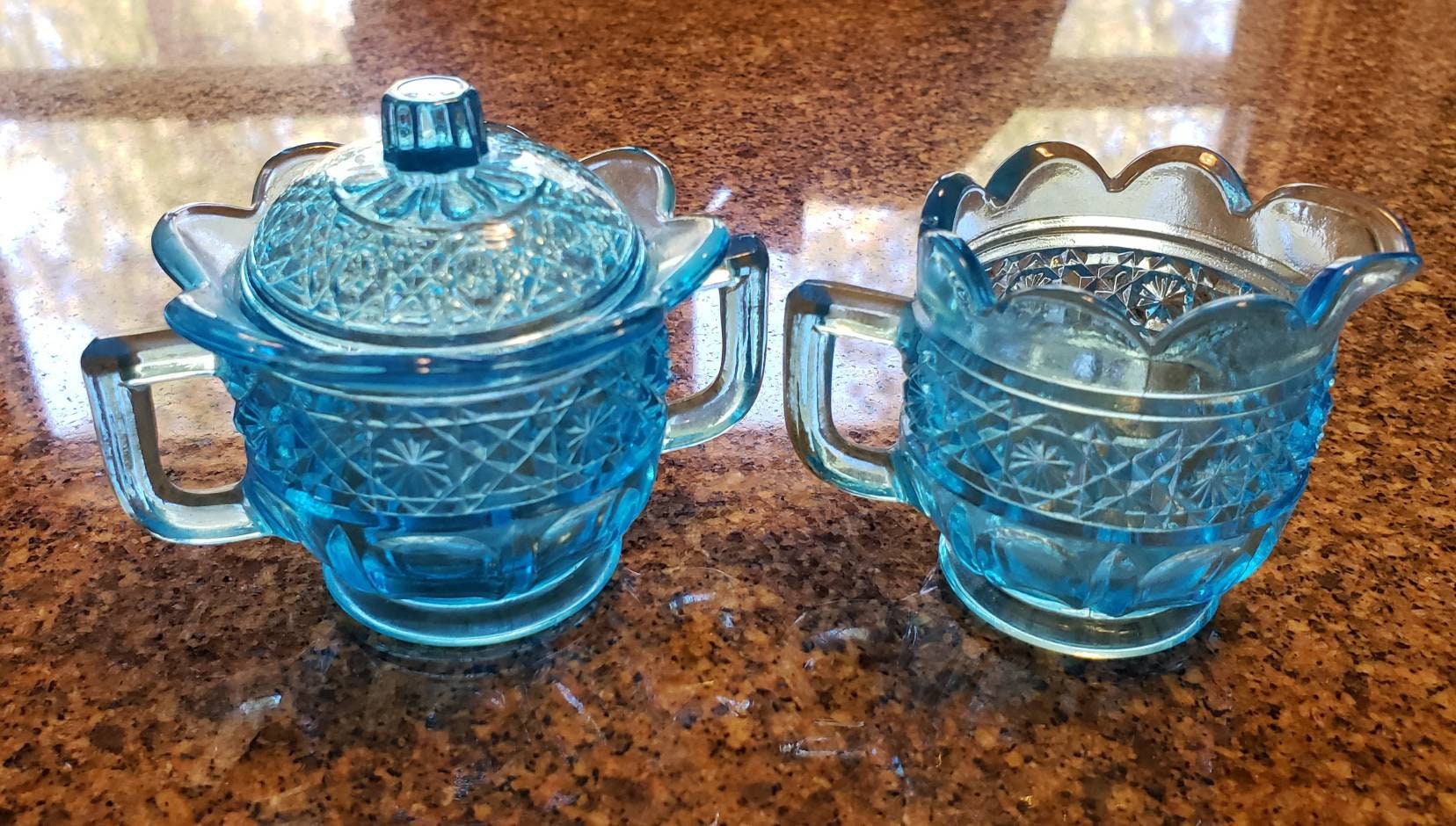 Higbee Glass Small Cream & Sugar Aqua/ocean Blue - Etsy
