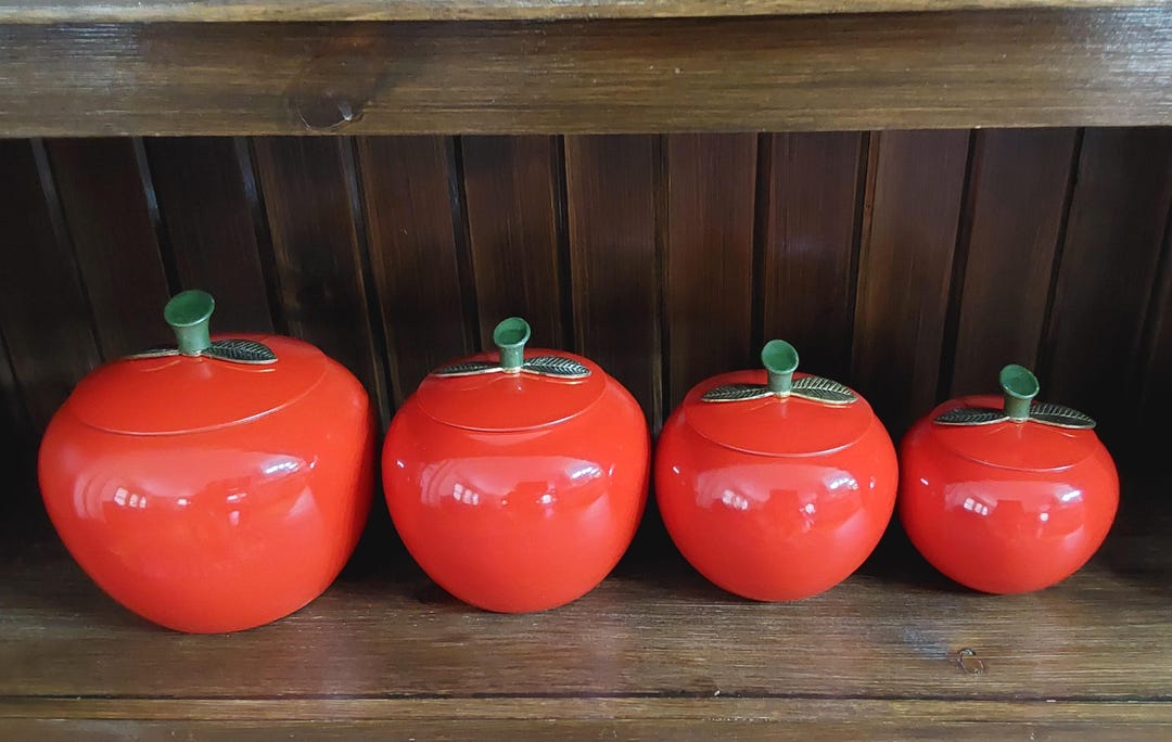 Mid-century Red Apple Canisters, Set of 4 - Etsy