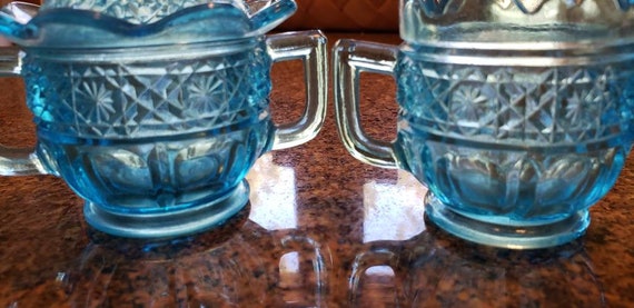 Higbee Glass Small Cream & Sugar Aqua/ocean Blue | Etsy