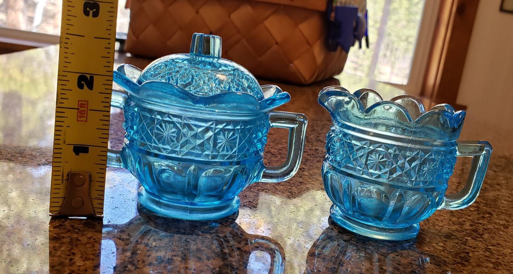 Higbee Glass Small Cream & Sugar Aqua/ocean Blue - Etsy