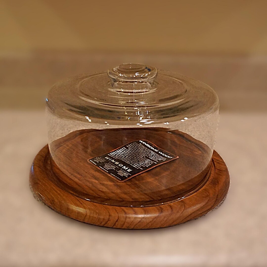 Vtg MCM Cake Keeper, Teak Base, Glass Dome Cover, Winsome Wood, Vintage ...