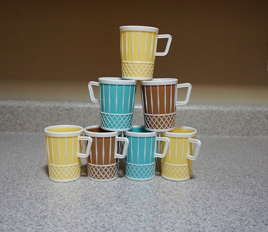 Vtg 7pc Plastic Molded Cups, Lattice Detail, Vintage 1950s – 60s - Etsy