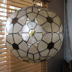 Vtg Mid-century Modern Capiz Shell and Brass Floral Globe Light Fixture ...