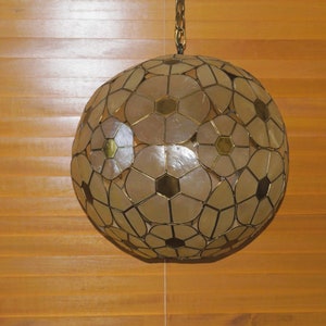 Vtg Mid-century Modern Capiz Shell and Brass Floral Globe Light Fixture ...