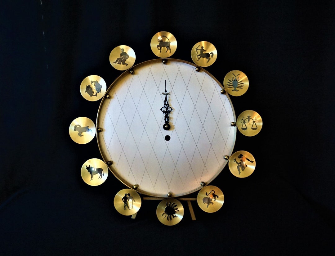 Vtg MCM Kienzle Zodiac Brass Wall Clock, Round, Battery Op, Vintage 70s ...