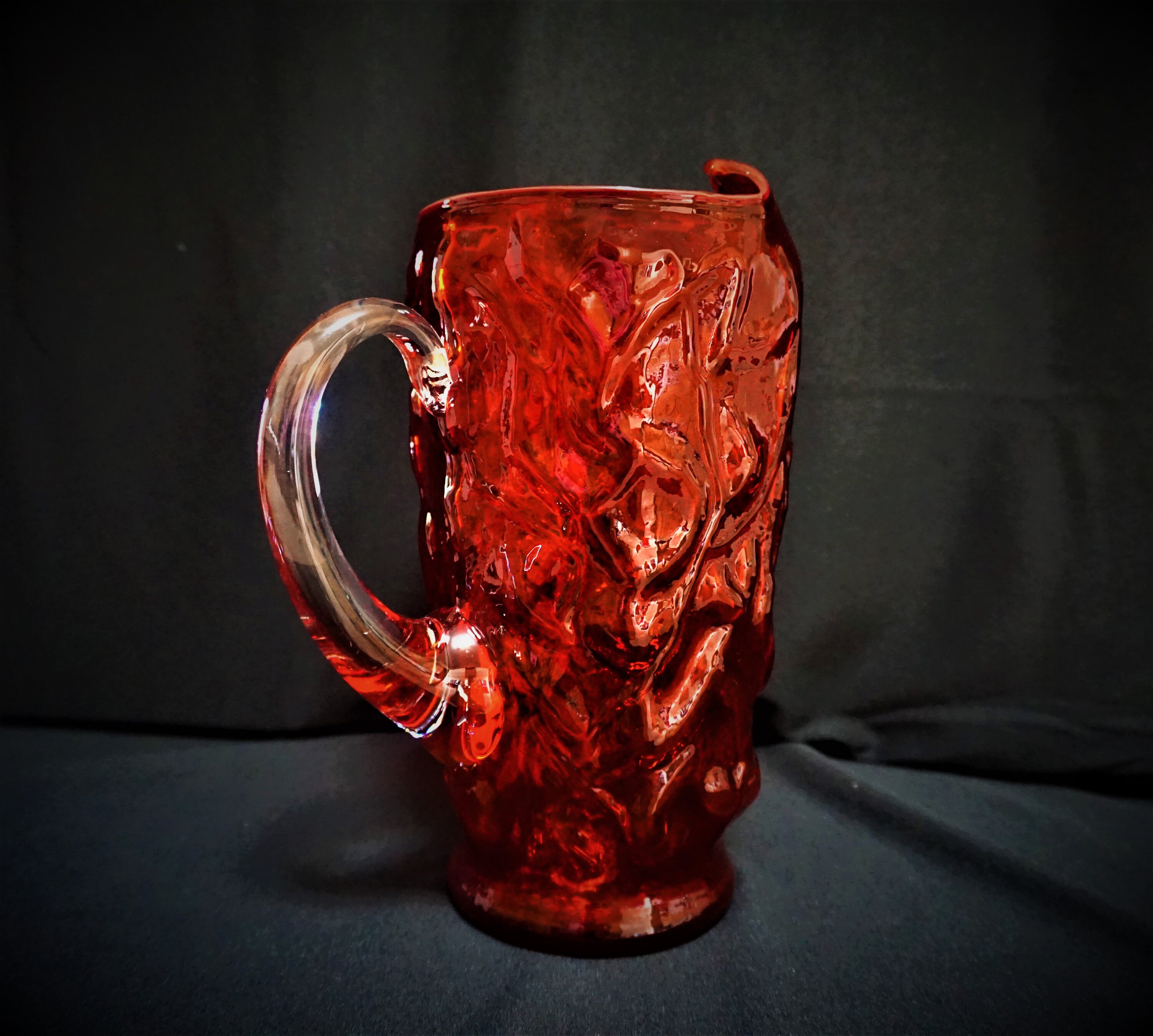 Ruby Red Crinkle Glass Pitcher, Seneca Driftwood, Morgantown Glassware ...